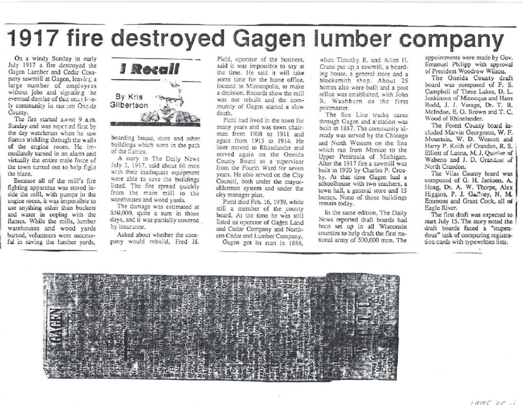 1917 Fire Destroyed Gagen Lumber Company - Rhinelander Historical Society