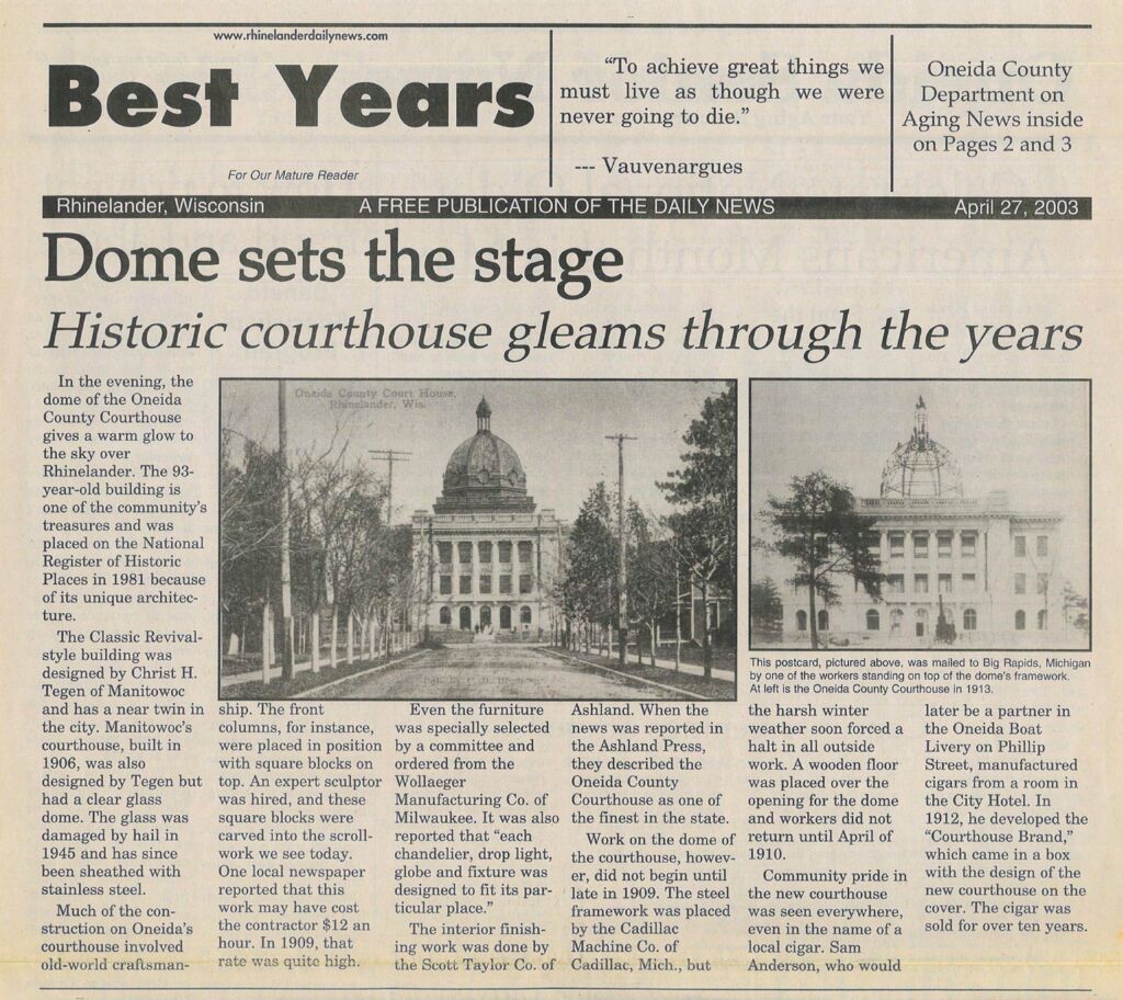 Dome sets the stage, Historic courthouse gleams through the years ...