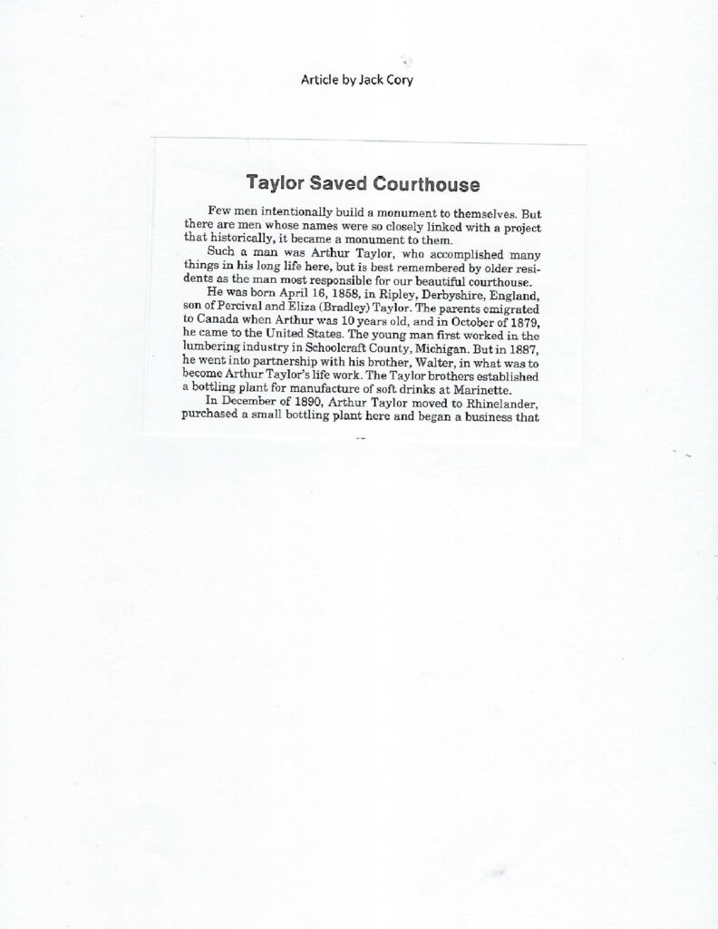 Taylor Saved Courthouse - Rhinelander Historical Society