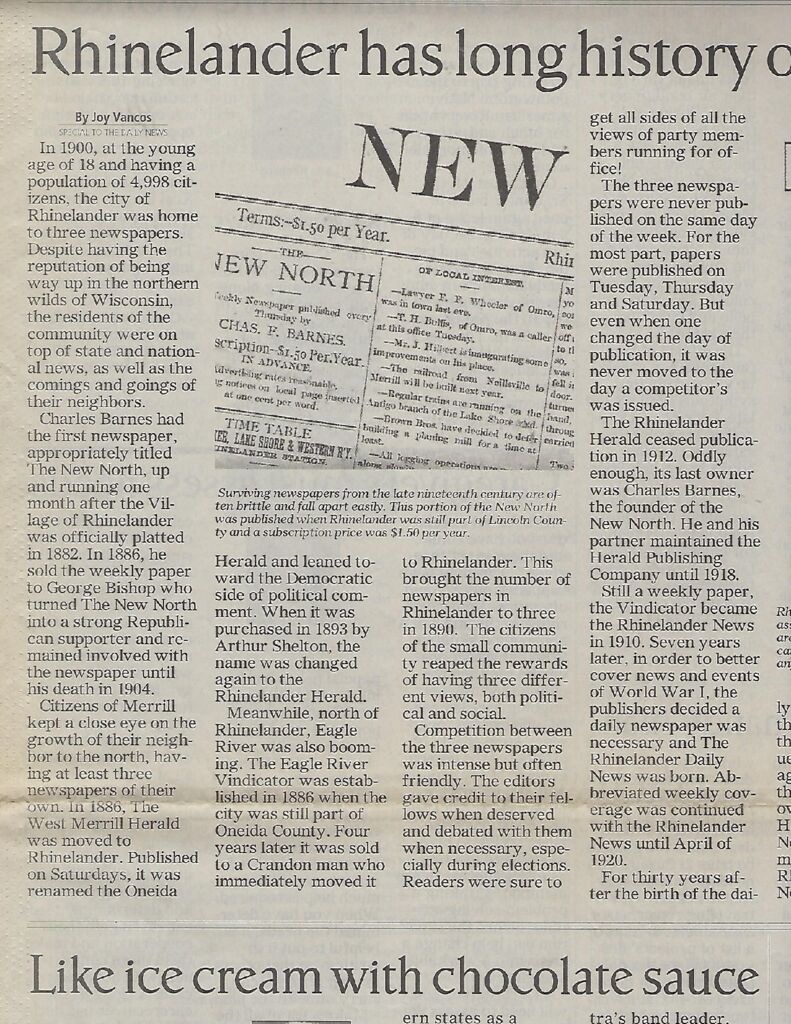 Rhinelander has Long History of Newspapers - Rhinelander Historical Society